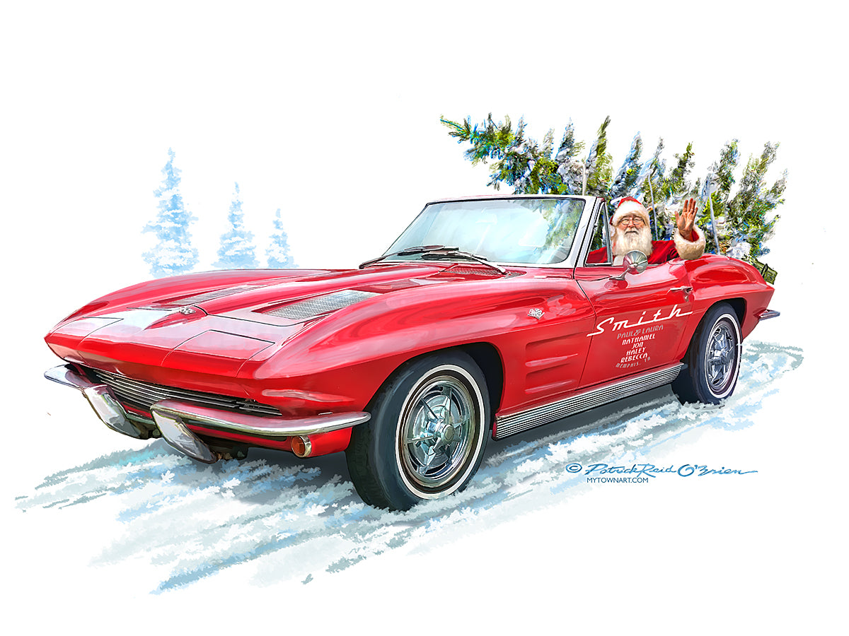 Santa's Corvette | Personalized Holiday Art – Patrick Reid O'Brien Studio